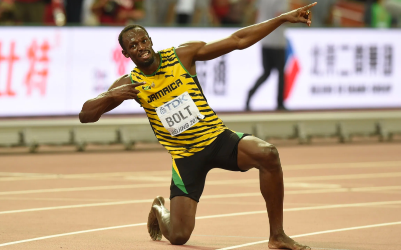 Usain Bolt has turned his victory pose into a trademark
